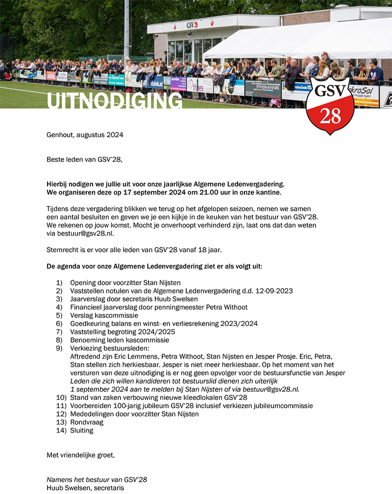 Uitnodiging ALV 2024 | GSV'28